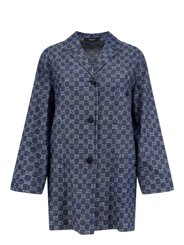 Gucci All-over Gg Motif Cotton Shirt - Blue