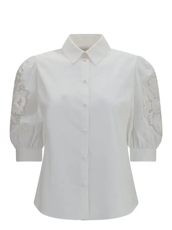 Valentino Garavani Shirt With Sangallo Lace Puff Sleeves - White