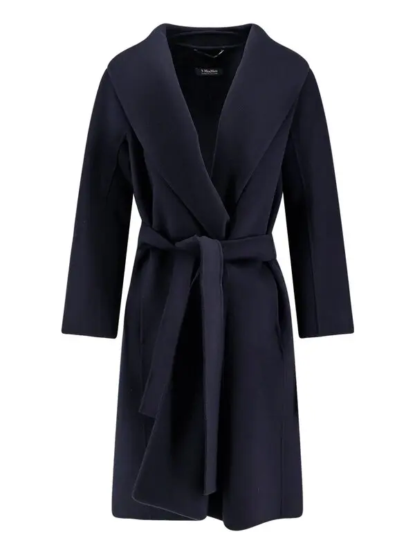 Max Mara Virgin Wool Belted Coat - Multicolor