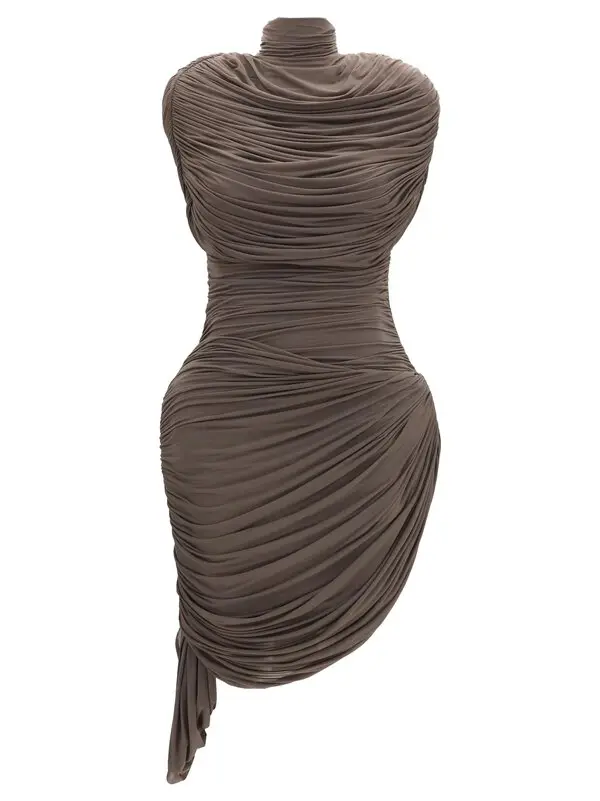 Magda Butrym Draped High-neck Dress - Brown