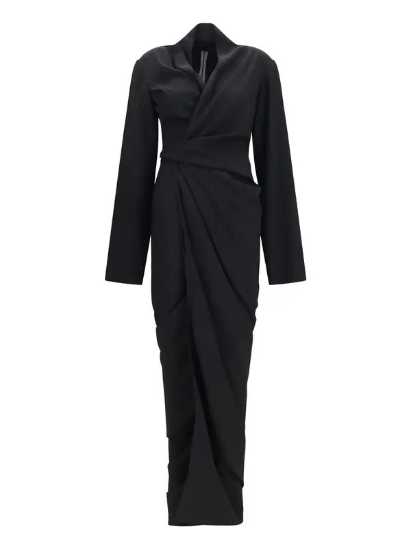 Rick Owens Wrap Draped Long Dress - Black