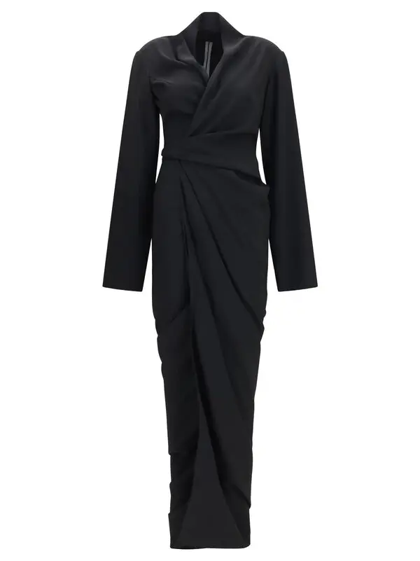 Rick Owens Wrap Draped Long Dress - Black
