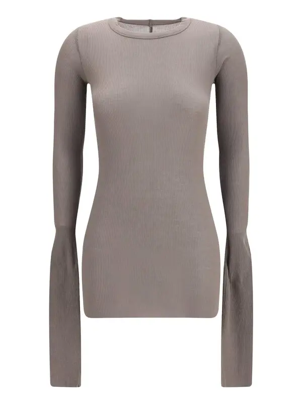 Rick Owens Ribbed Knit Long Sleeve Top - Gray