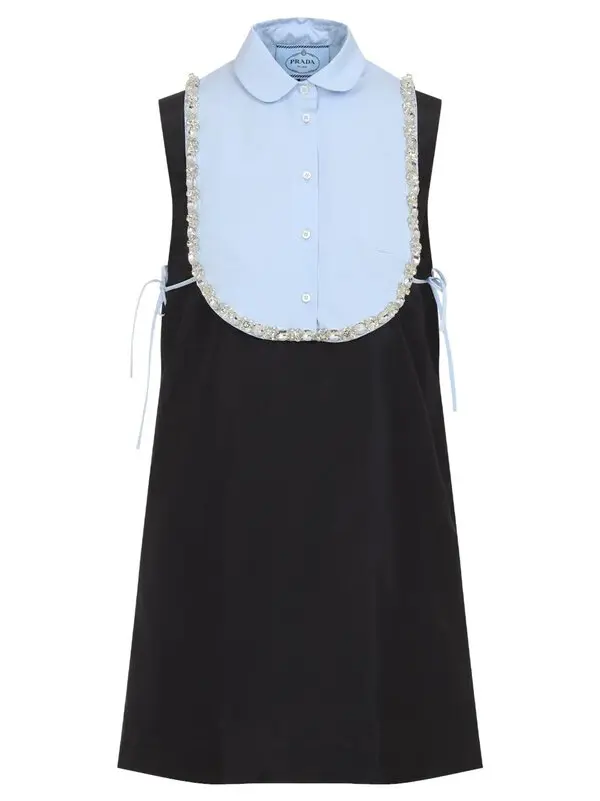 Prada Layered Mini Dress With Crystal Embellished Collar - Black