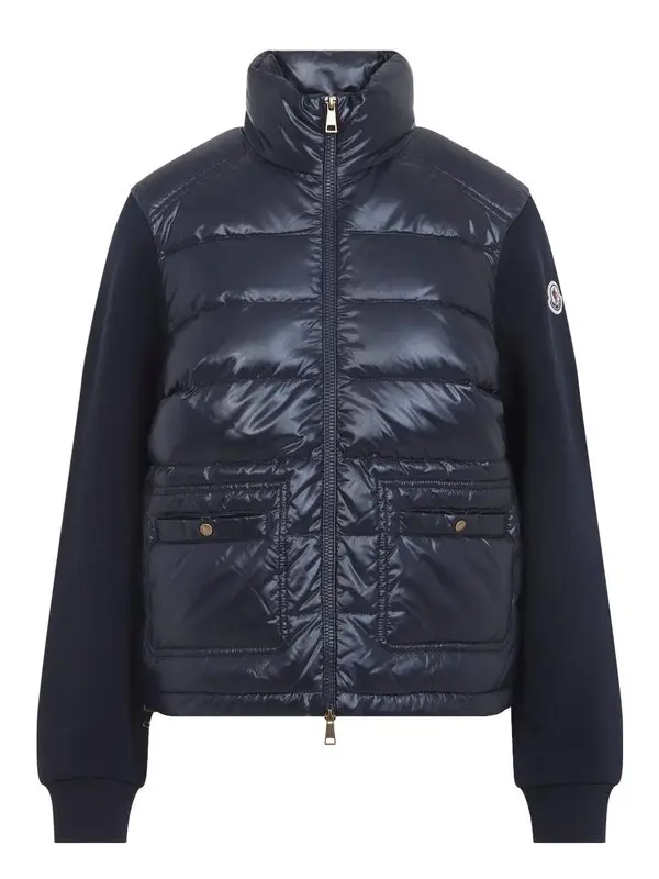 Moncler Zip-up Cardigan With Quilted Front Panel - Blue