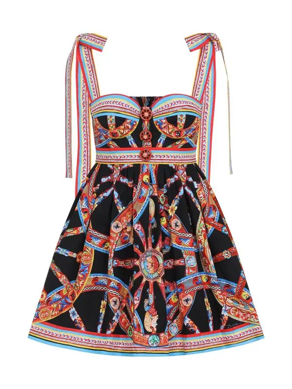Dolce & Gabbana Popeline Carretto Print Mini Dress - Multicolor