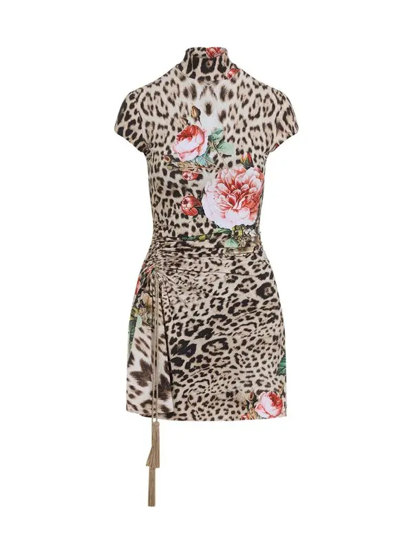 Roberto Cavalli Jaguar Roses Mini Dress - Multicolor