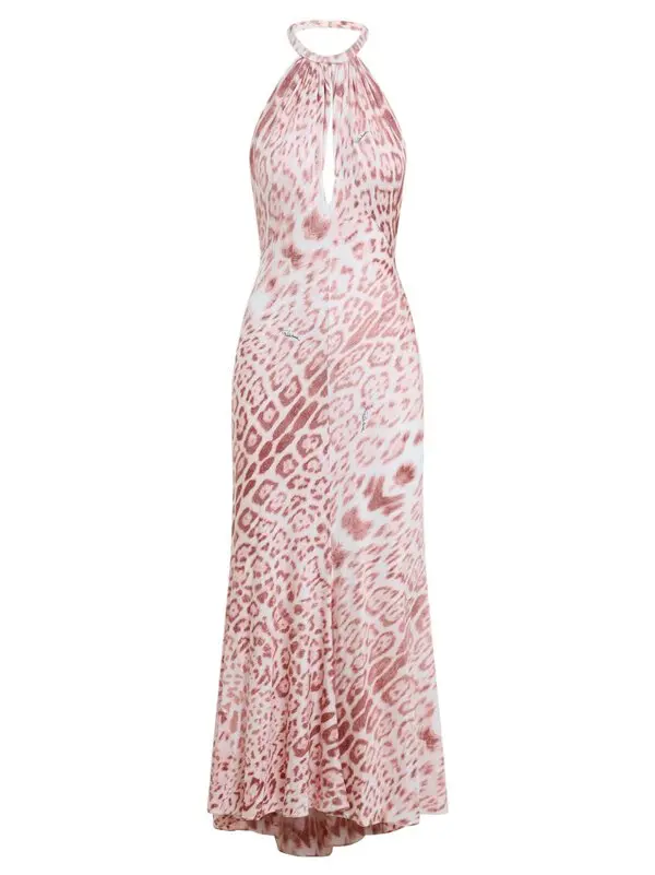 Roberto Cavalli Leopard-print Halterneck Midi Dress - Multicolor
