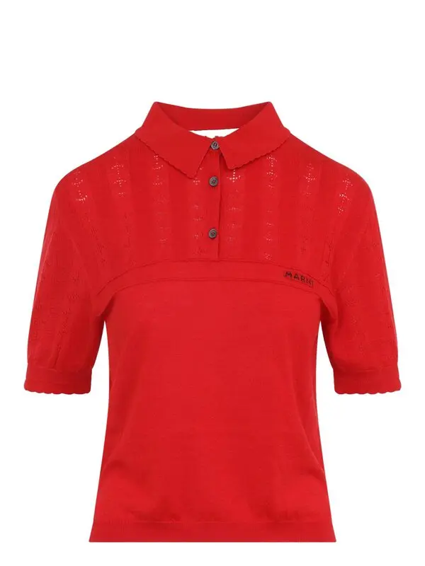 Marni Pointelle Knit Polo - Red