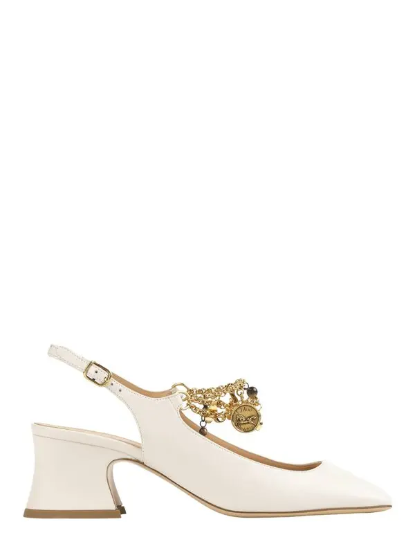 Chloé Slingback Block Heel Pumps With Charm Detailing - Eggshell