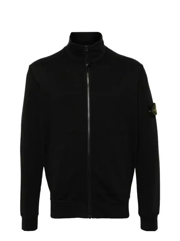 Stone Island Long-sleeved Zip-up Sweatshirt With Stand Collar And Ribbed Trim - Black