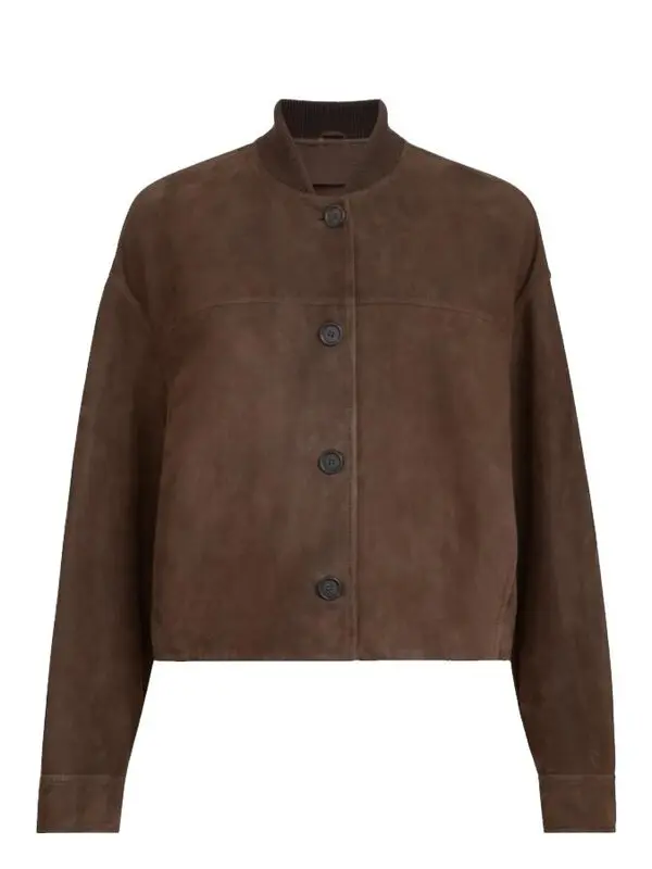 Brunello Cucinelli Couture Suede Bomber Jacket With Monili Embellishment - Pinecone Brown