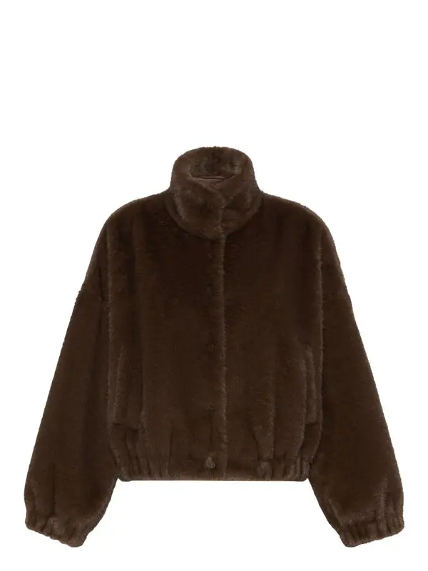 Max Mara Stand Collar Fluffy Fabric Coat - Brown