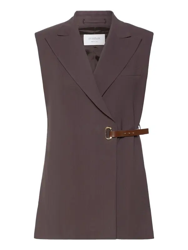 Sportmax V-neck Sleeveless Vest With Asymmetrical Placket - Brown