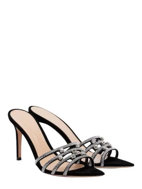 GIANVITO ROSSI Embellished Suede Mules - Black