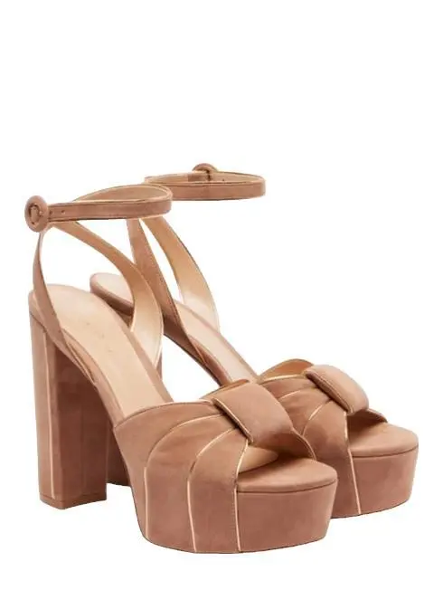 GIANVITO ROSSI Suede Platform Sandals With Block Heels And Buckled Ankle Straps - Brown