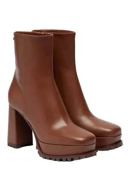 GIANVITO ROSSI Leather Platform Ankle Boots - Brown