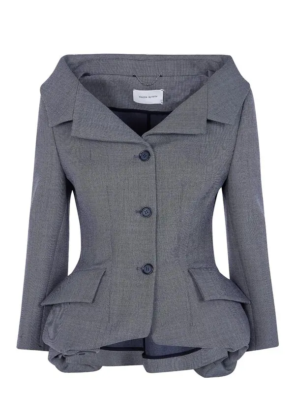 Magda Butrym Checked Blazer With Lace Hem - Gray