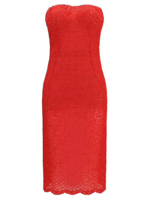 Ermanno Scervino Strapless Lace Midi Dress - Red