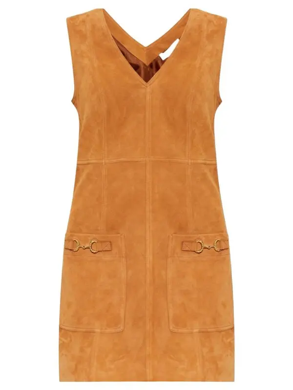 Ulla Johnson Sleeveless V-neck Dress With Patch Pockets - Brown