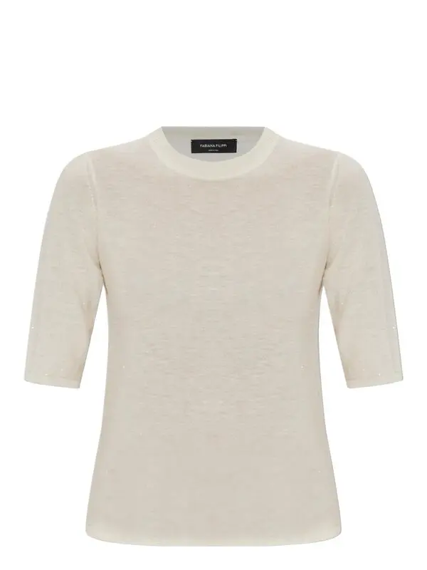 Fabiana Filippi Short-sleeved Crew Neck Knit Top - Beige