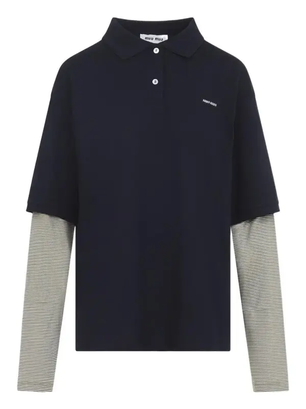Miu Miu Layered Long Sleeve Polo Shirt - Black