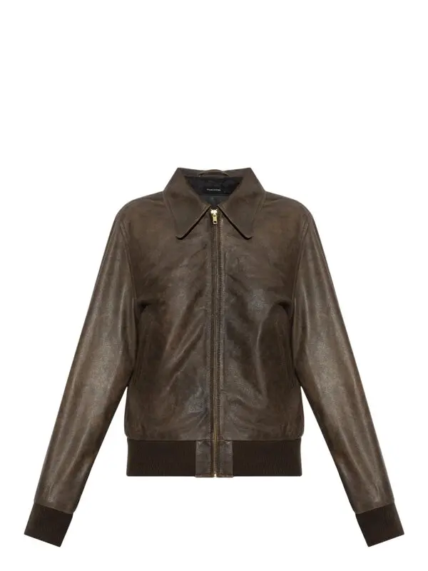 R13 Leather Bomber Jacket - Brown