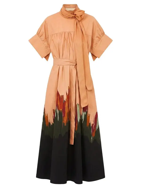 Ulla Johnson Graphic-print Belted Midi Dress - Black