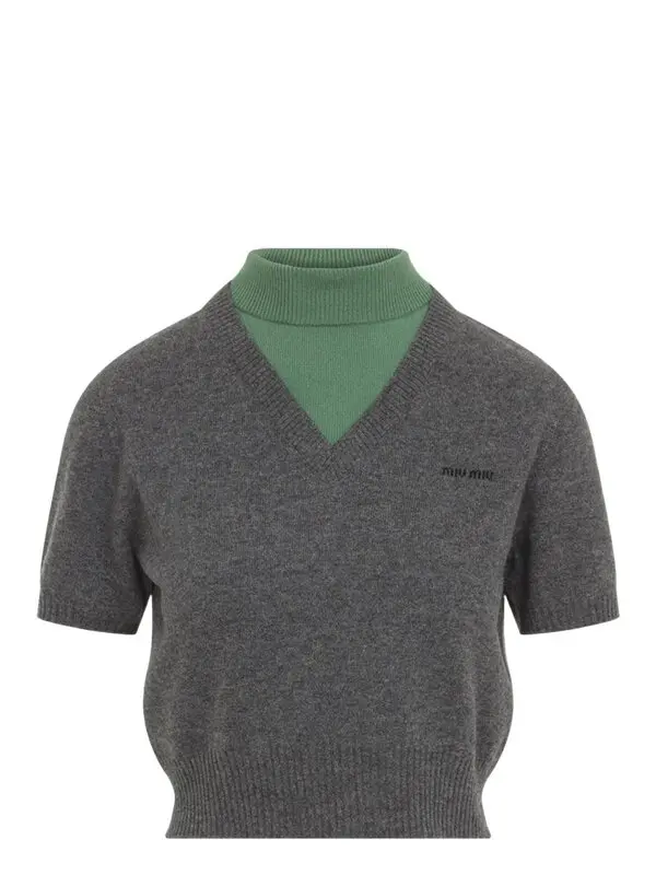Miu Miu Short-sleeved Knitwear With Ribbed Details - Black
