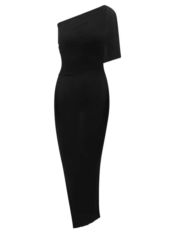 Rick Owens One-shoulder Ribbed Short Sleeve Dress - Black
