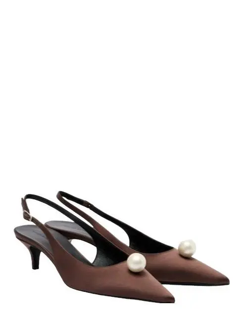 Magda Butrym Embellished Satin Slingback Pumps - Black