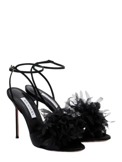 AQUAZZURA High Heel Sandals With Floral Embellishments - Black