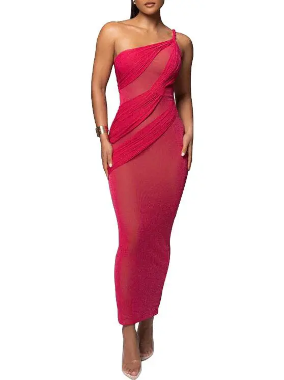 JLUXLABEL Alari One-shoulder Sparkle Mesh Gown With Rope Strap - Pink