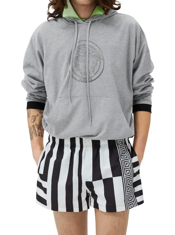 Versace Medusa Head Oversize Cotton Jersey Pullover Hoodie - Light Grey