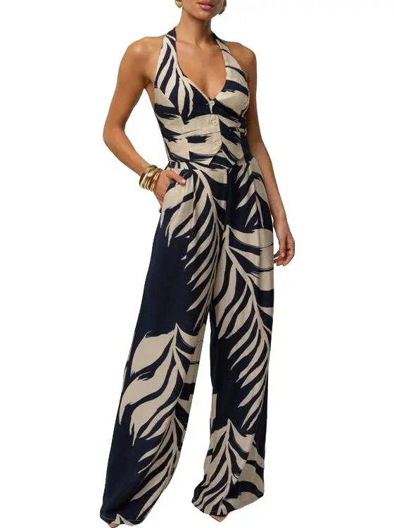 JLUXLABEL Halter Top & Wide Leg Pant Set - Blue