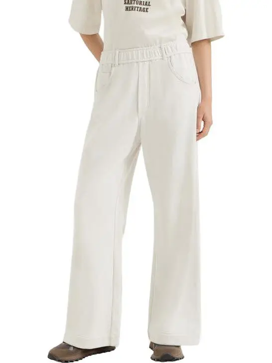 Brunello Cucinelli Smooth Cotton French Terry Trousers - Milk
