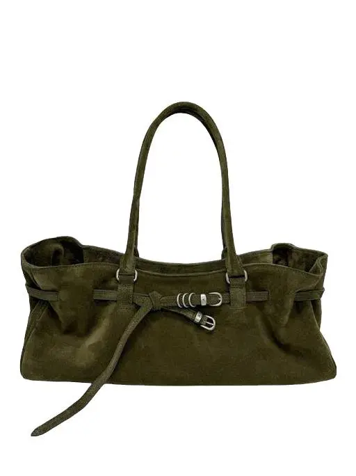 MARGESHERWOOD Soft Grandma Shoulder Bag - Dark Olive Suede