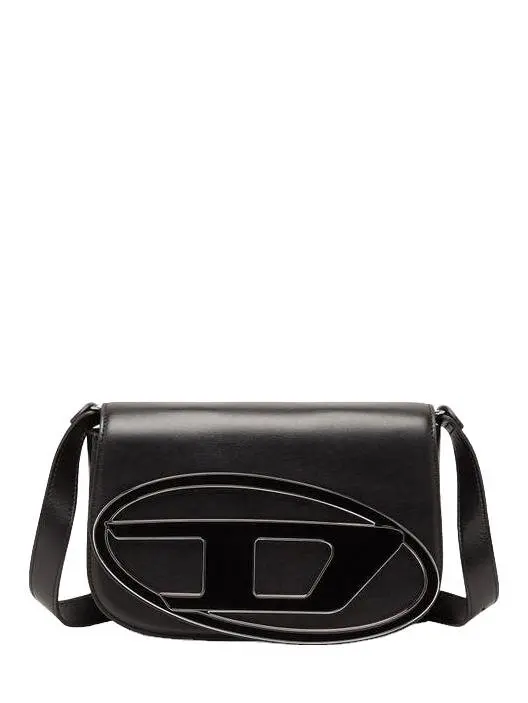 DIESEL® 1dr Leather Shoulder Bag With Oversized Logo Plaque - Black
