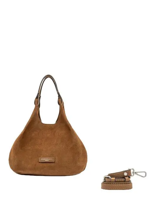 GIANNI CHIARINI Dua Suede Leather Mini Hobo Bag - Caramel