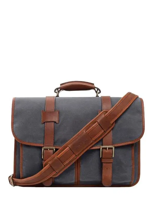 KORCHMAR Garfield Waxed Canvas Briefcase With Leather Trim - Grey