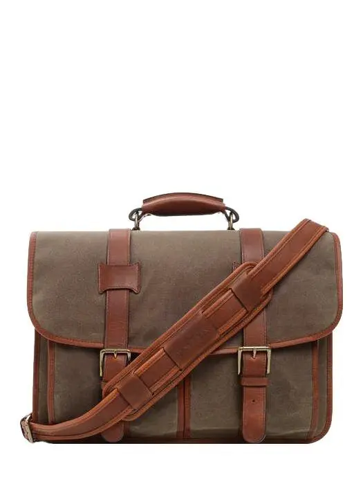 KORCHMAR Garfield Waxed Canvas Briefcase With Leather Trim - Olive
