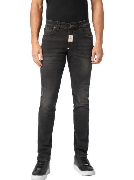 Philipp Plein Super Straight Cut Jeans With Hexagon Logo - Nightcrawler