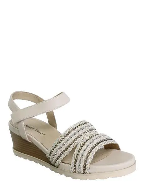 DAVID TATE Embellished Ankle Strap Wedge Sandals - Bone