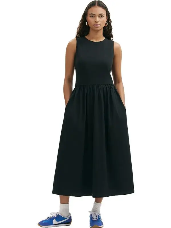 FINERY LONDON Georgie Sleeveless Cotton Midi Dress - Black