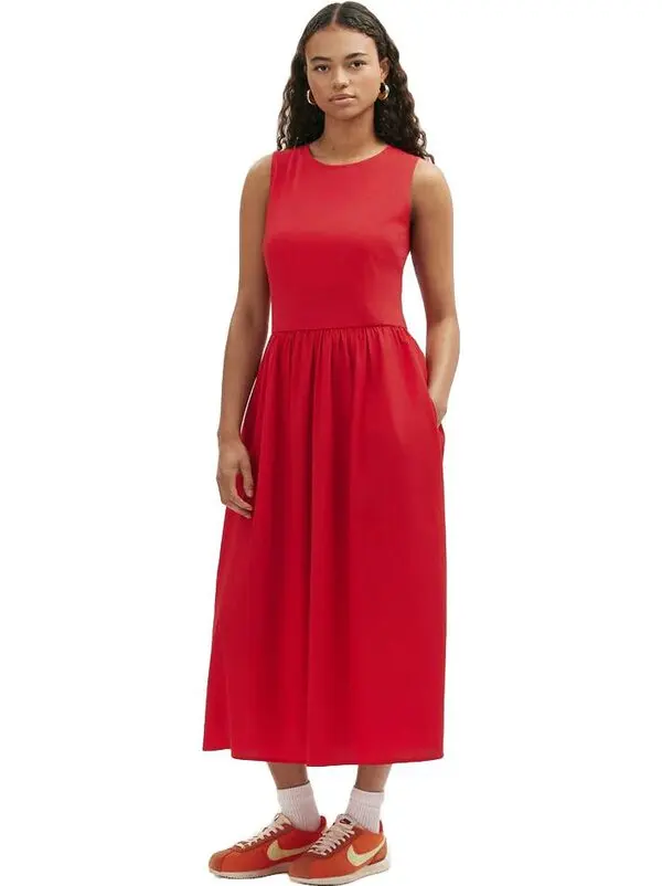 FINERY LONDON Georgie Sleeveless Cotton Midi Dress - Red