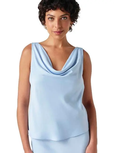 GHOST LONDON Nyla Cowl Neck Satin Top - Light Blue