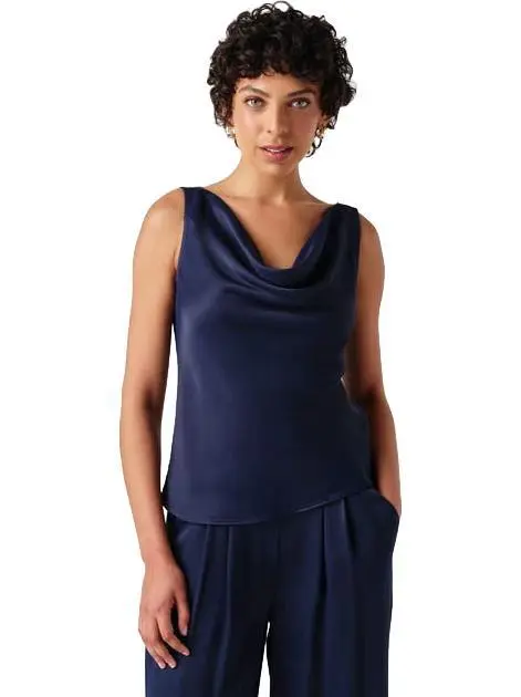 GHOST LONDON Nyla Cowl Neck Satin Top - Navy