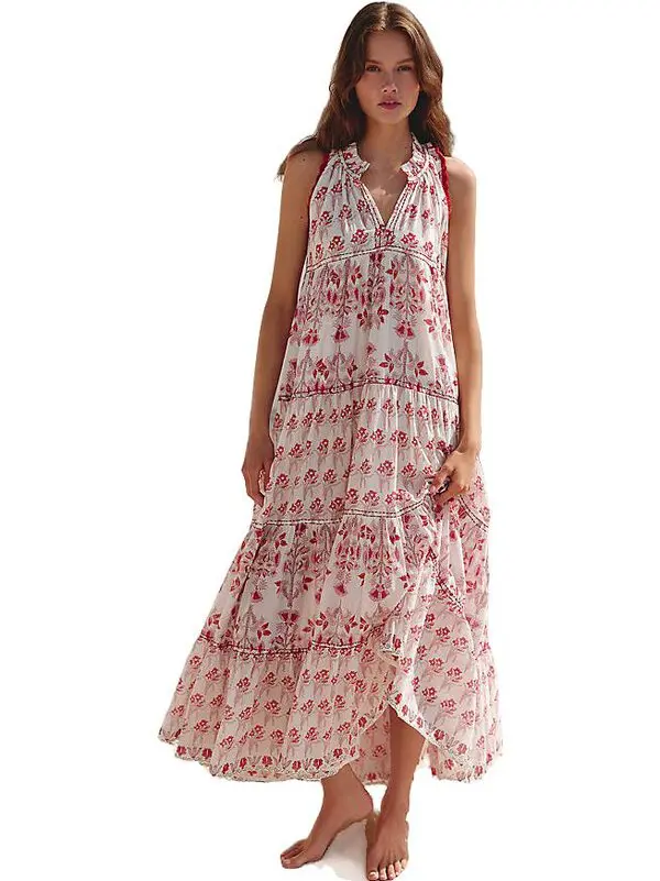 RO'S GARDEN Sofia Maxi Dress - Red Pattern