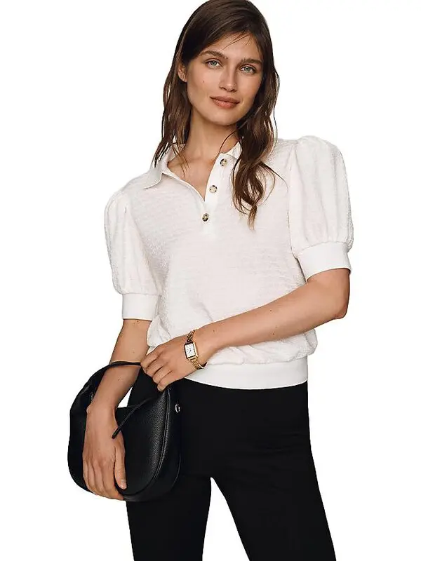 Maeve Puff-sleeve Collared Top - Cloud Dancer
