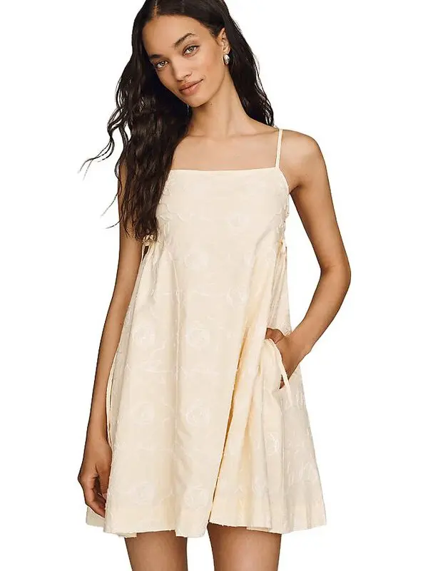 RAISONNEL Cotton Mini Dress With Floral Embroidery - Yellow
